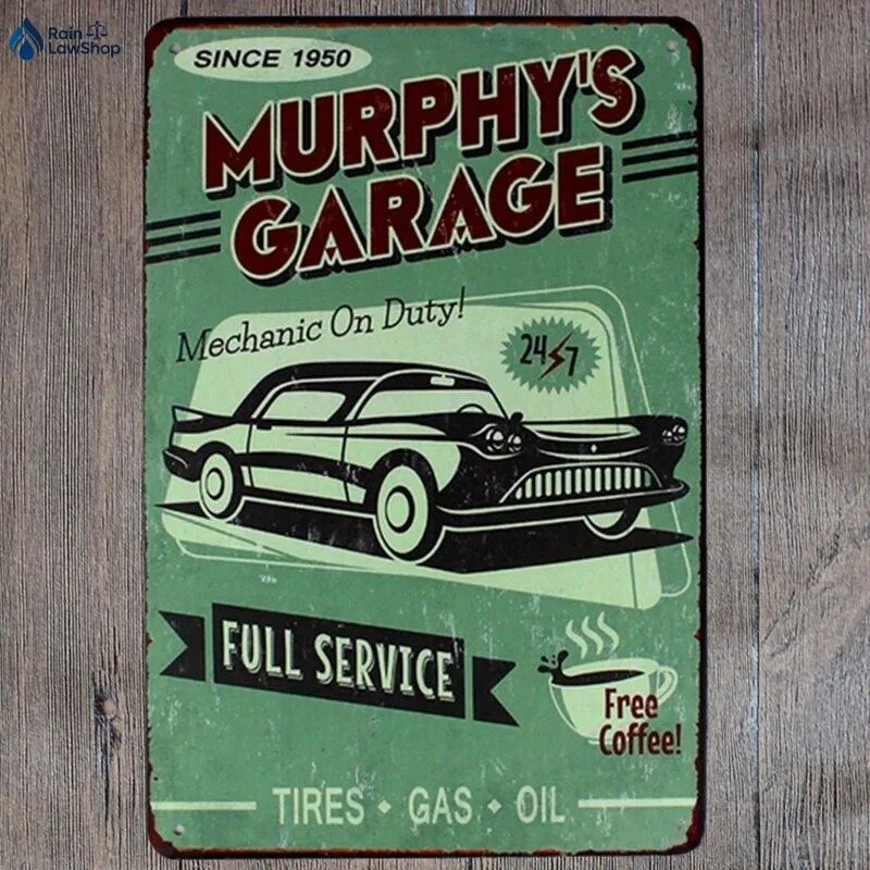 Металлическая винтажная табличка Murphy's Garage 20х30 см