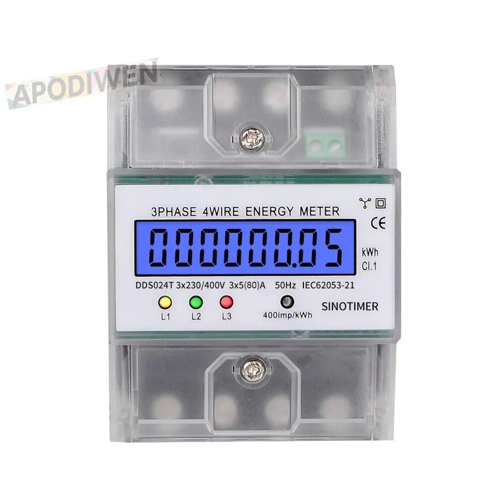 3-фазный 4-проводный счетчик энергии 220 / 380V 5-80A Энергопотребление Счетчик электросчетчик Apodiwen