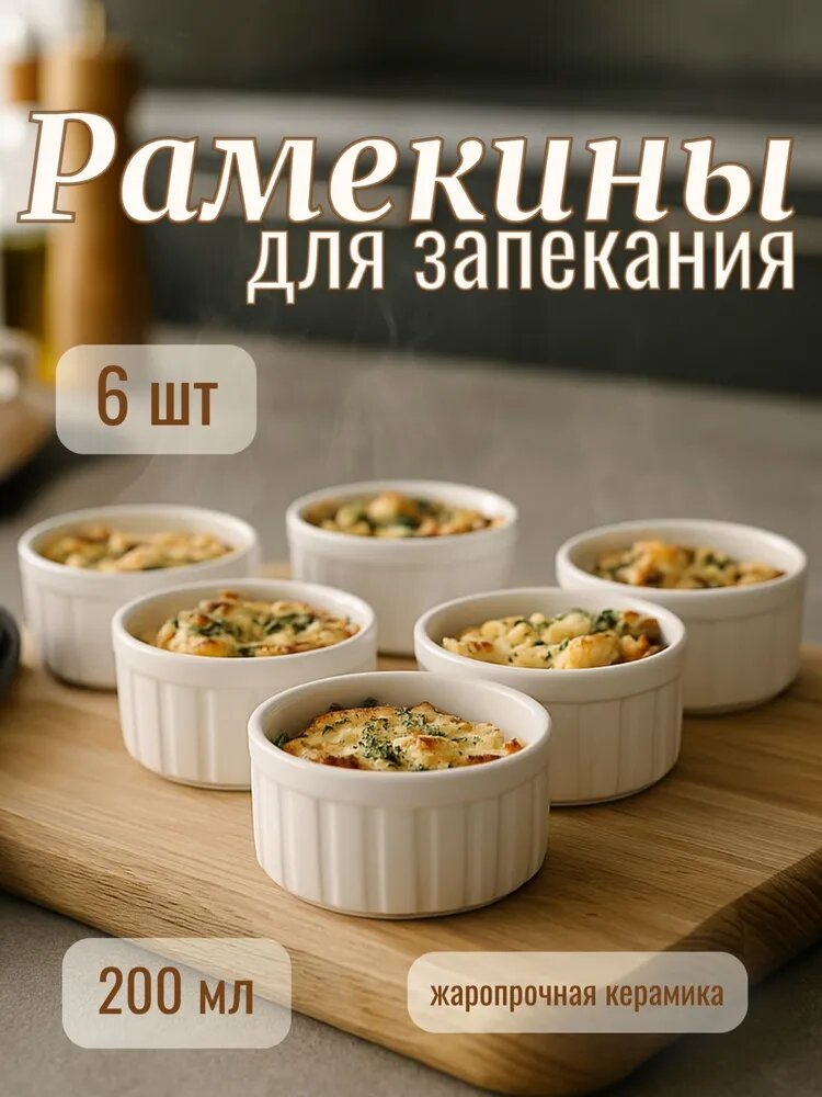 Кокотница 6 шт, рамекин, 200 мл, форма для запекания