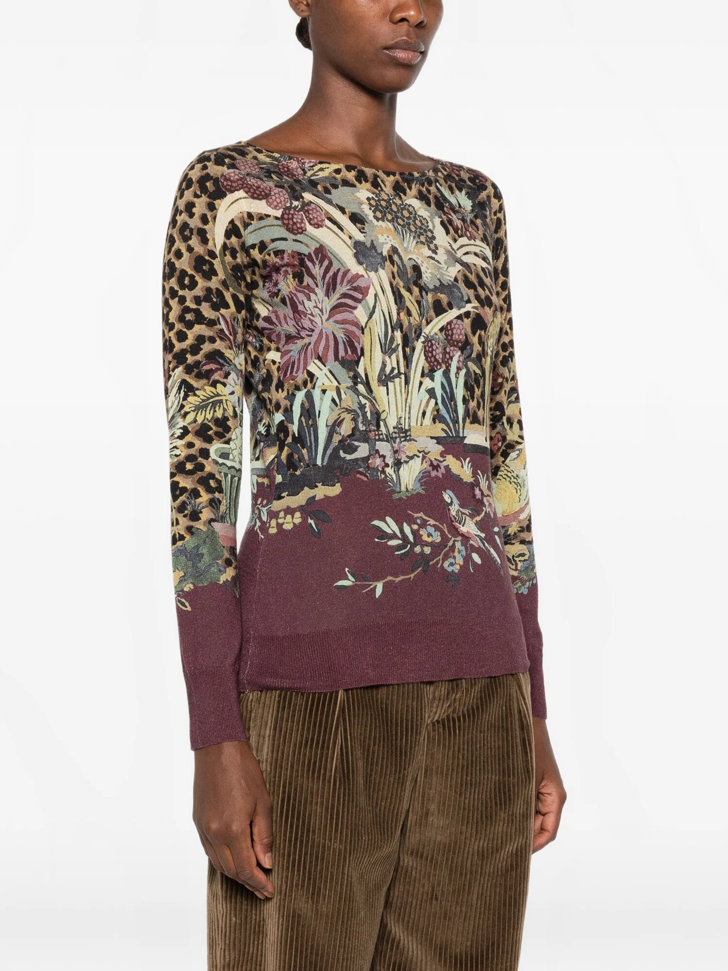 Свитер ETRO Leopard-print floral-pattern sweater, размер 42 — фото 1
