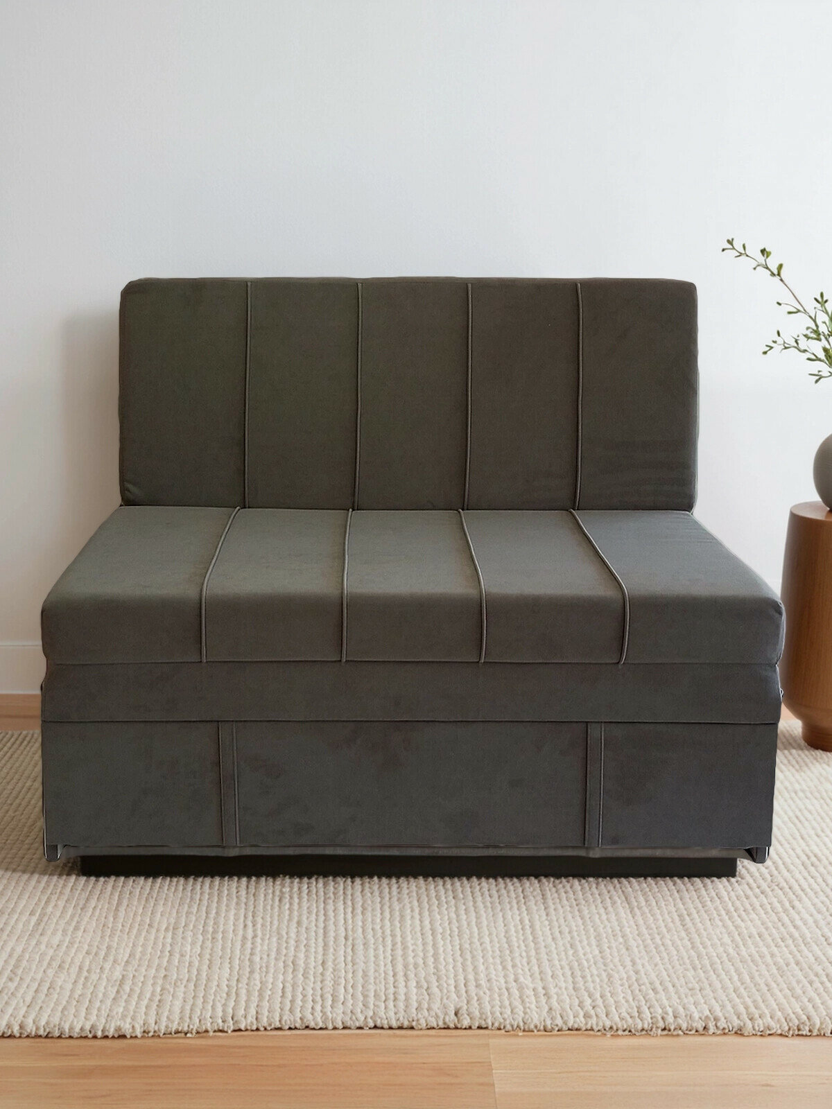 Диван-кровать StylChairs Сёма, ширина 110 см, без подлокотников, велюр серый