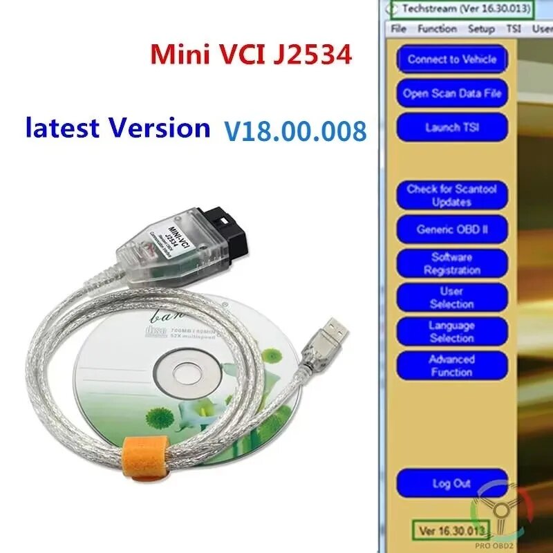 V18.00.008 Mini Vci для Toyota J2534 OBD2 автомобильный диагностический кабель FTDI чип TIS Techstream MINI-VCI OBD2 автоматический диагностический сканер