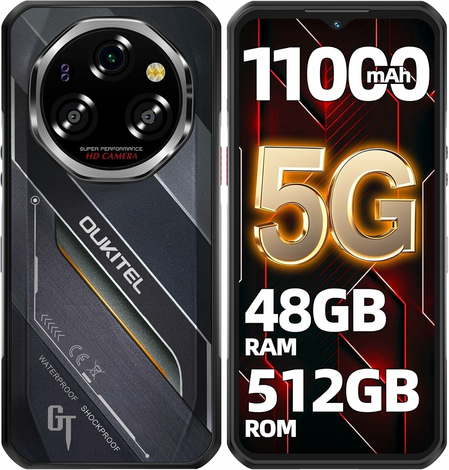 Защищенный телефон OUKITEL WP62 5G 48(16+32)GB 512GB, 11000mAh, 6.6" FHD