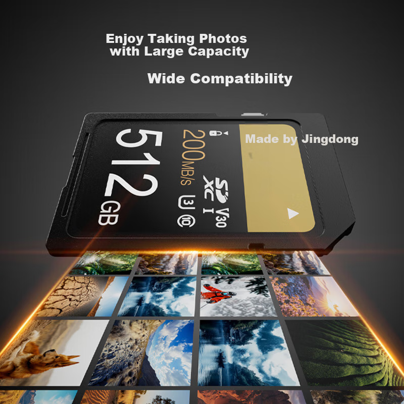 SD-карта серии JD Gold Label Pro 512GB V30 U3 C10 для съемки 4K видео Скорость чтения 200 МБ/с Запись 150 МБ/с