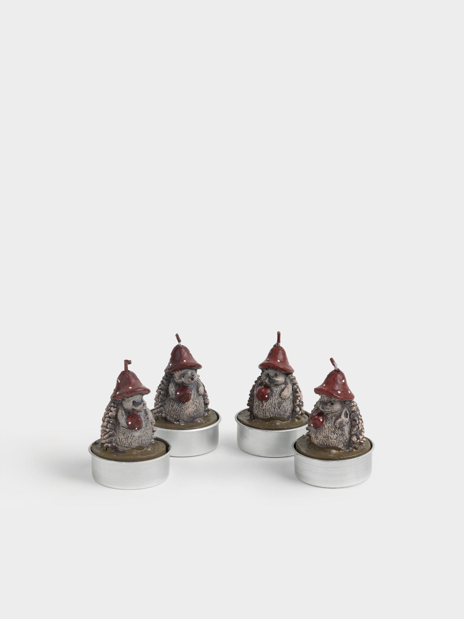 Свеча, 3x5 см, 4 шт, коричнево-красная, Ежик, Shape candle