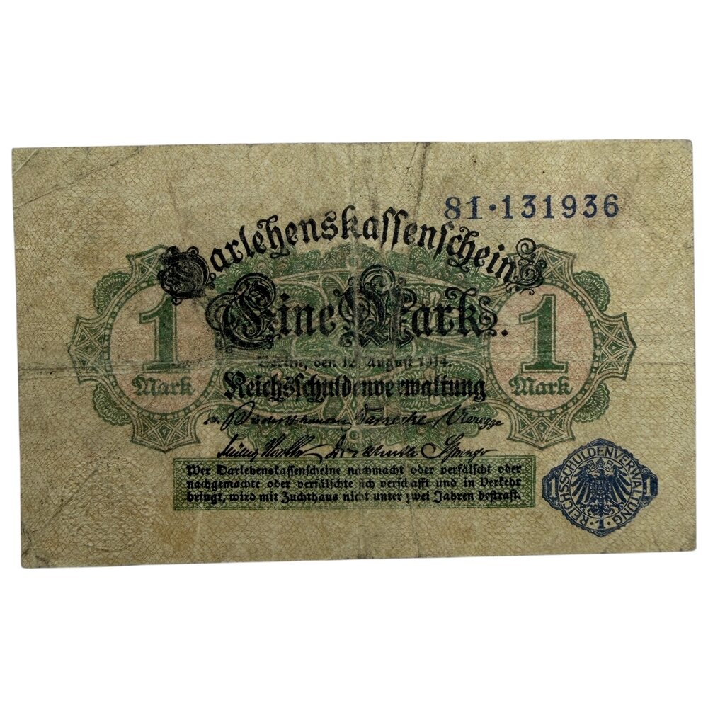Германская империя (Германия) 1 марка 1914 г. (Синяя печать) (Серия 81)