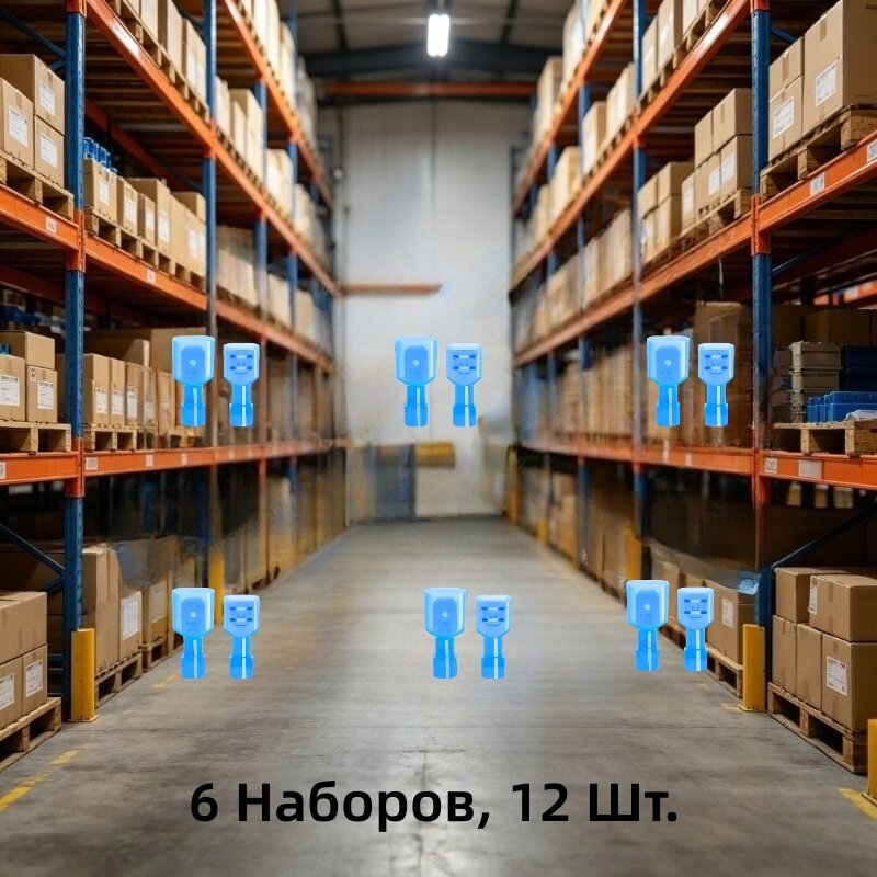 Универсальный набор быстрых разъемов Quick Splice и Quick Disconnect, изолированные двойные замки, штыревые и вилочные клеммы, для проводов 22-10 AWG, синий, 6 наборов по 12 шт.