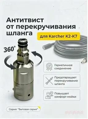 Антитвист для шланга мойки высокого давления, совместим с Karcher K2-K7
