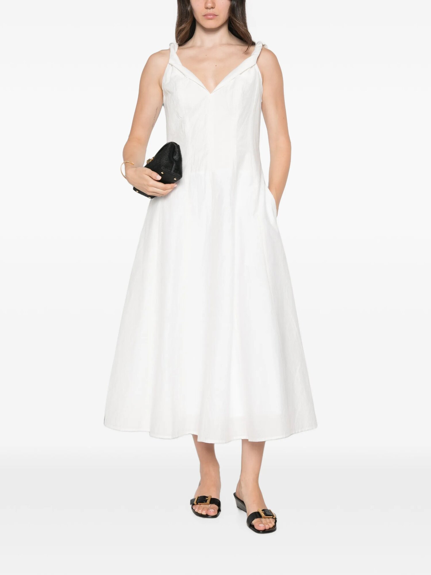 Платье ROHE Twisted-shoulder dress, размер 42, бежевый/белый — фото 1