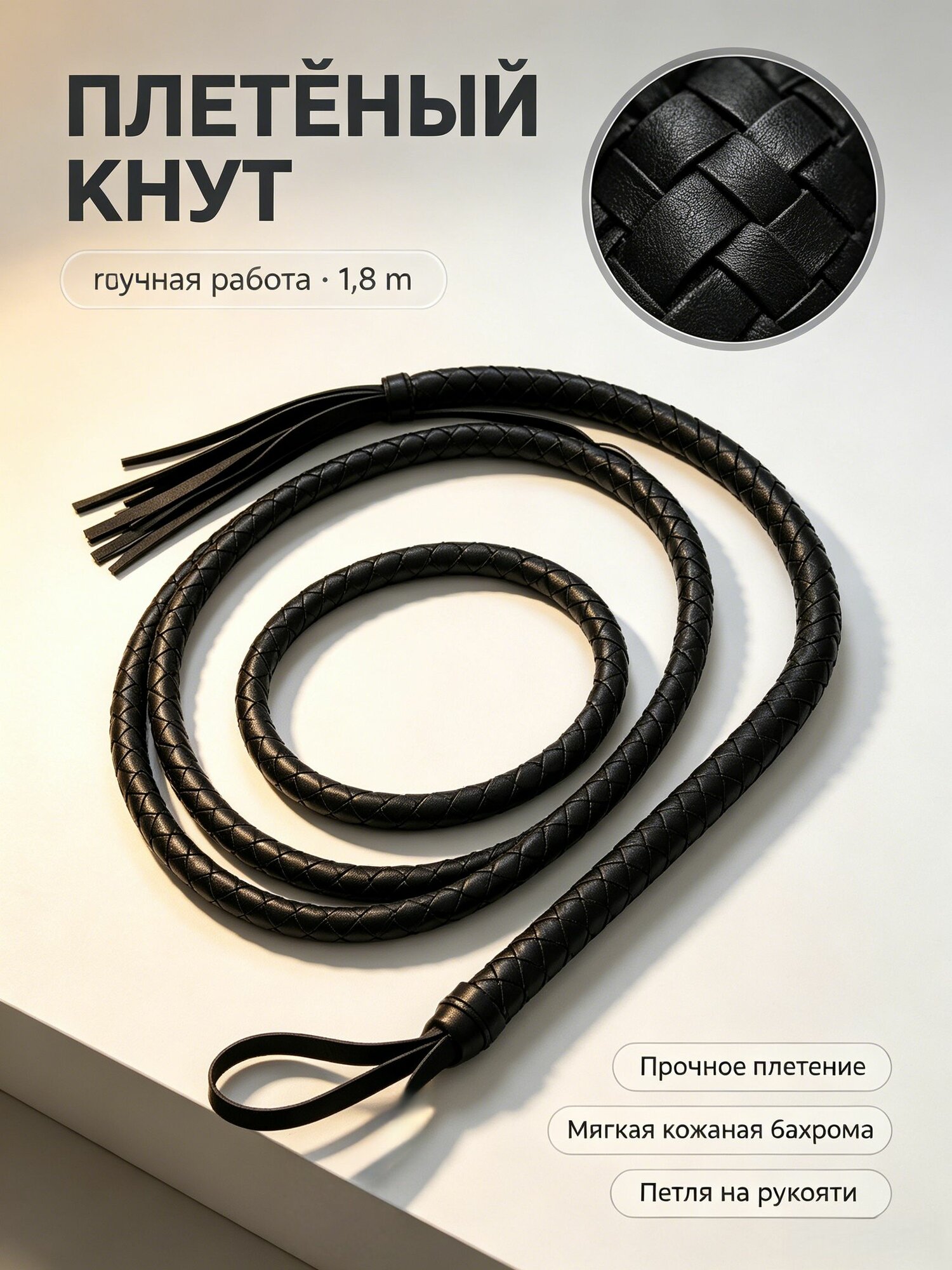 Хлыст кнут из натуральной кожи 180 см