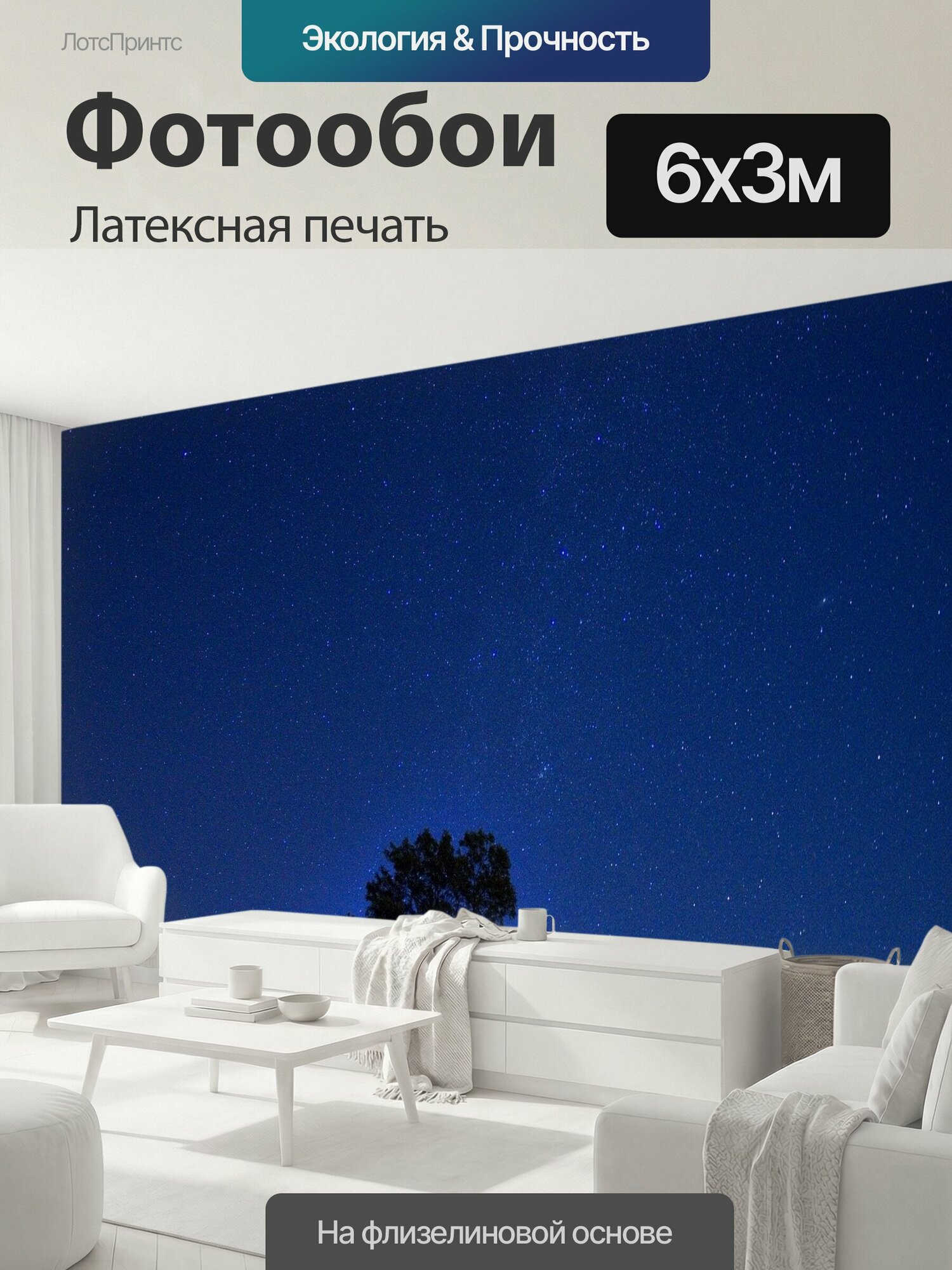 Фотообои моющиеся ударопрочные "Ночь, небо, звезды" 600x300 см. латексная печать