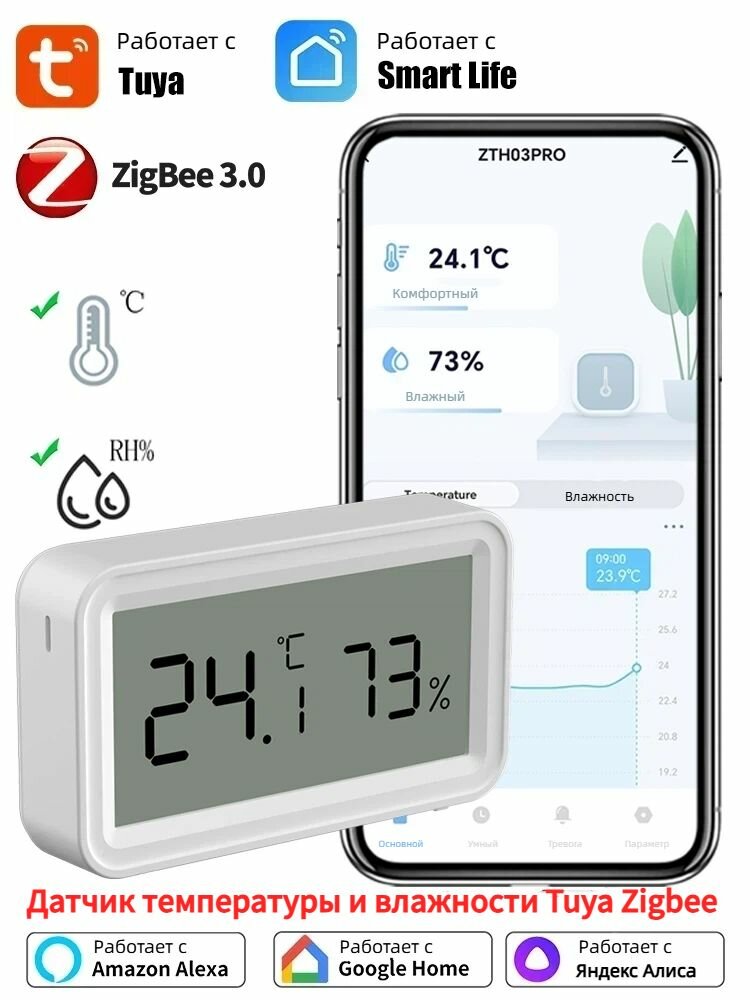 Tuya Zigbee Метеостанция гигрометр термометр c экрана беспроводная датчик температуры влажности комнатный