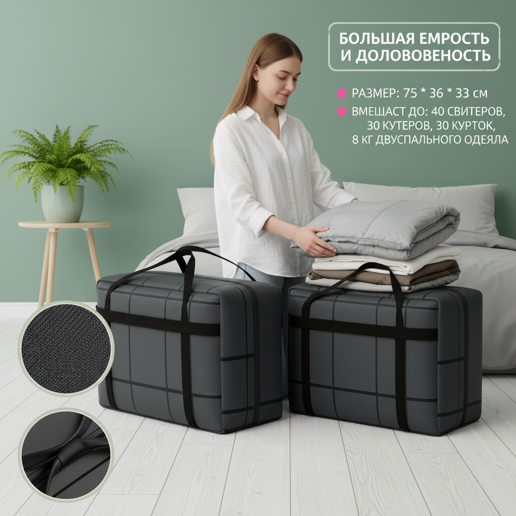 Сумка чехол дорожная черная 75x36x33 см наплечный ремень хранение вещей в гараже на даче в машине защита от грязи