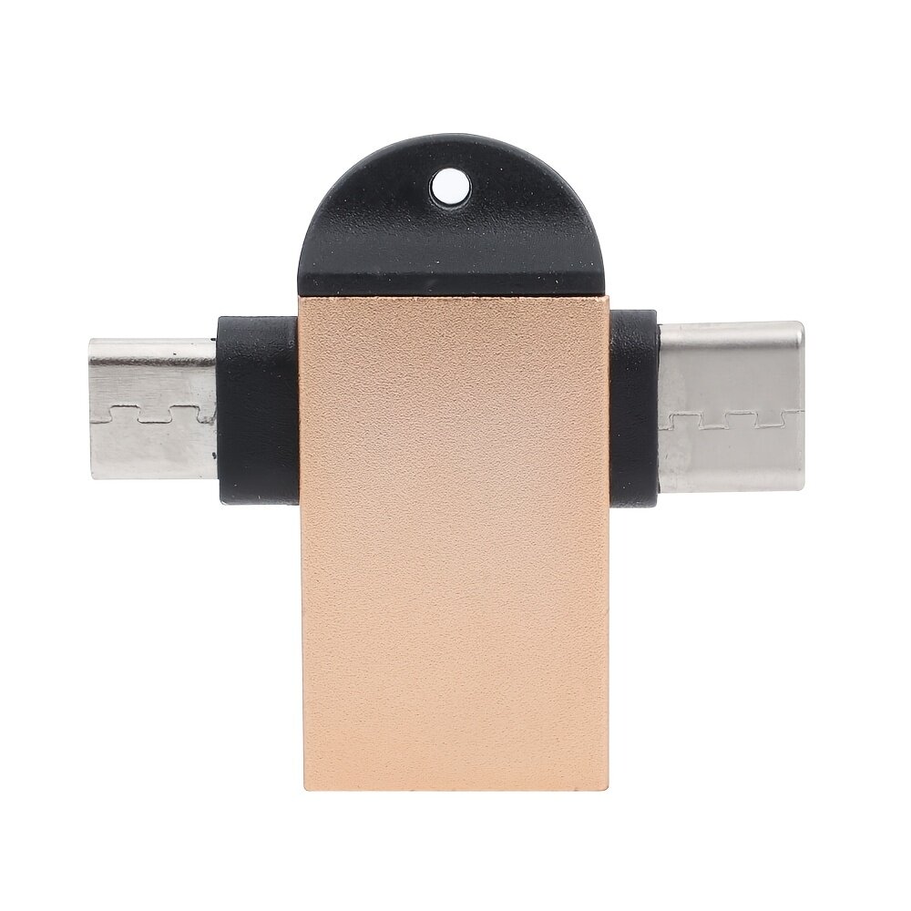 OTG адаптер 2 в 1 USB A 3.0 (женский) на Micro USB и USB Type-C (мужской), алюминиевый сплав, золотистый цвет