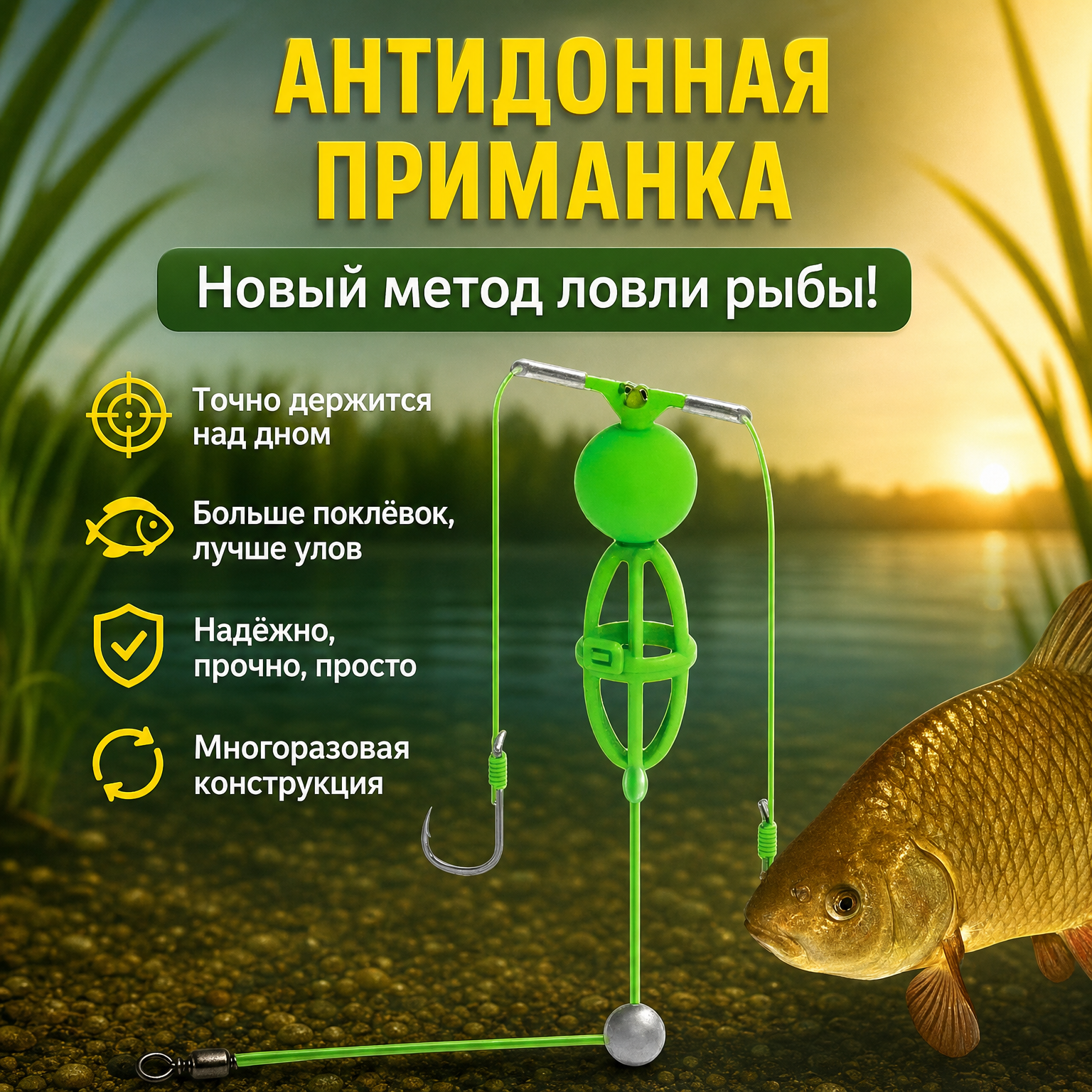 Анти-донная приманка для рыбы. Новая донная снасть. Кормушка фидерная, приманка для карася (Цвет товара: зеленый)