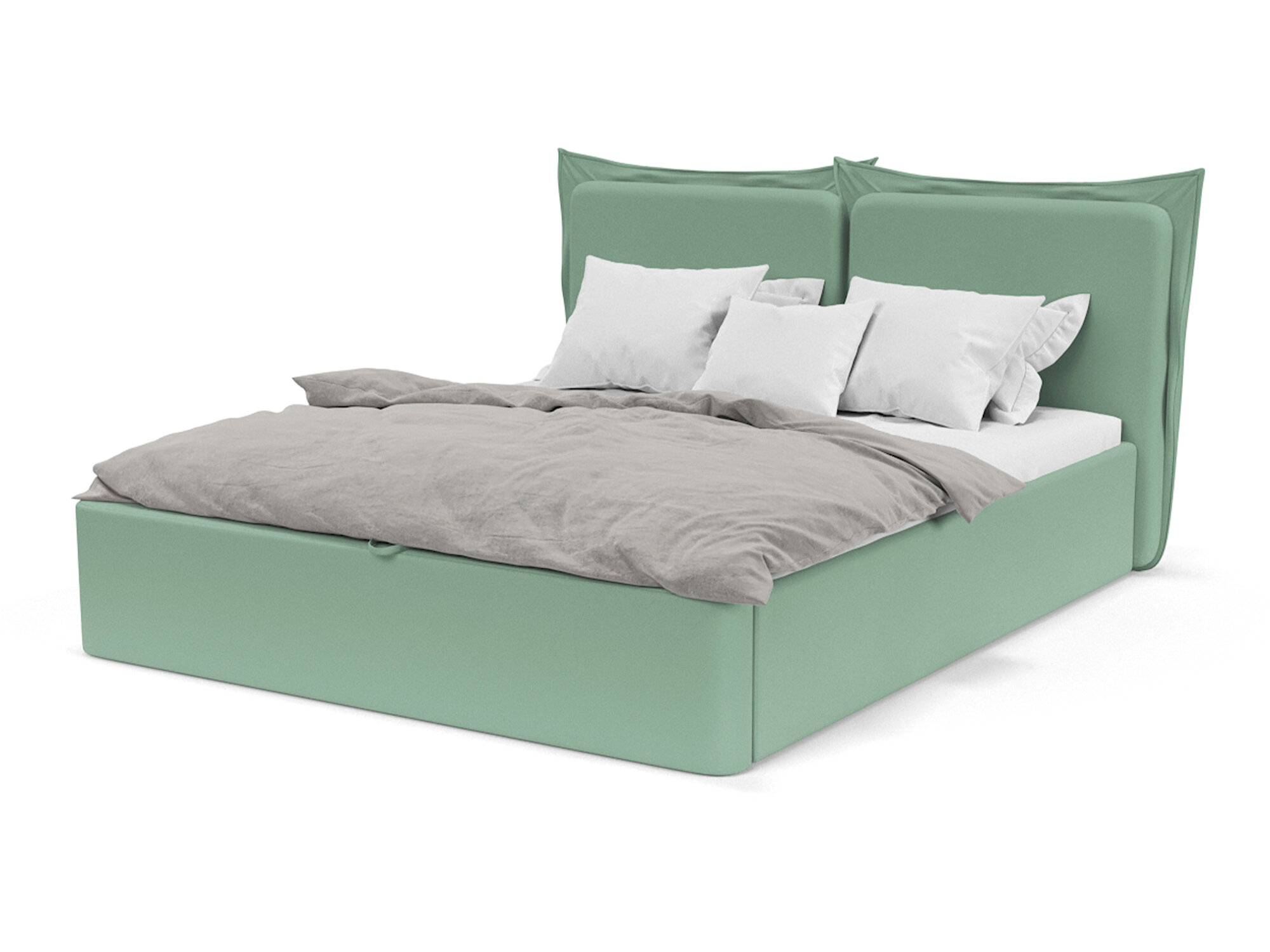 Кровать двуспальная Soft Element Андерс мятный 180х200, с мягким изголовьем, с подъемным механизмом, с ящиками, велюр