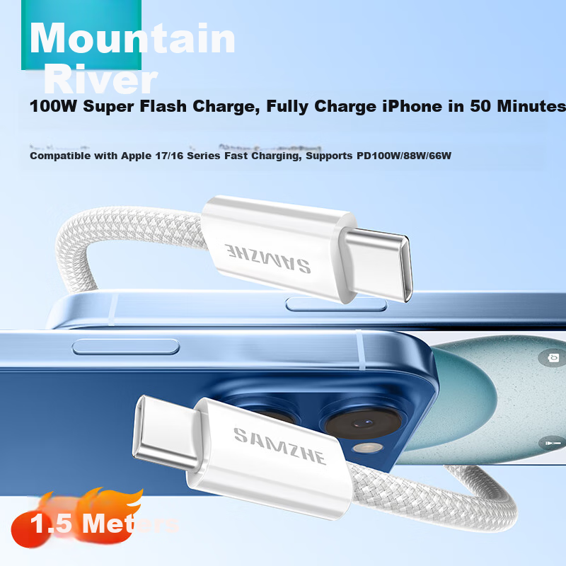 SAMZHE PD100W двойной Type-C кабель быстрой зарядки для устройств Huawei Apple Xiaomi 1.5 м Цвет：PD100W плетеный