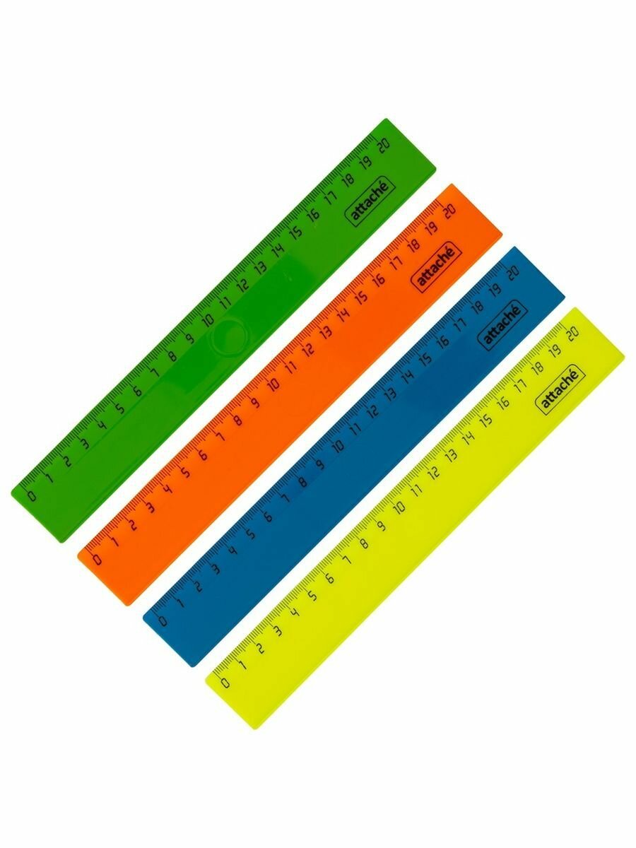 Линейка пластиковая 20 см 4 шт Attache, в ассортименте
