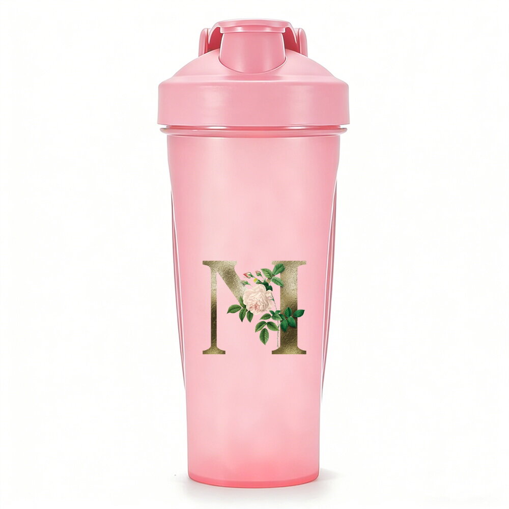 Спортивный шейкер для протеина 600 мл, дизайн "Золотой цветок", с шариком для смешивания