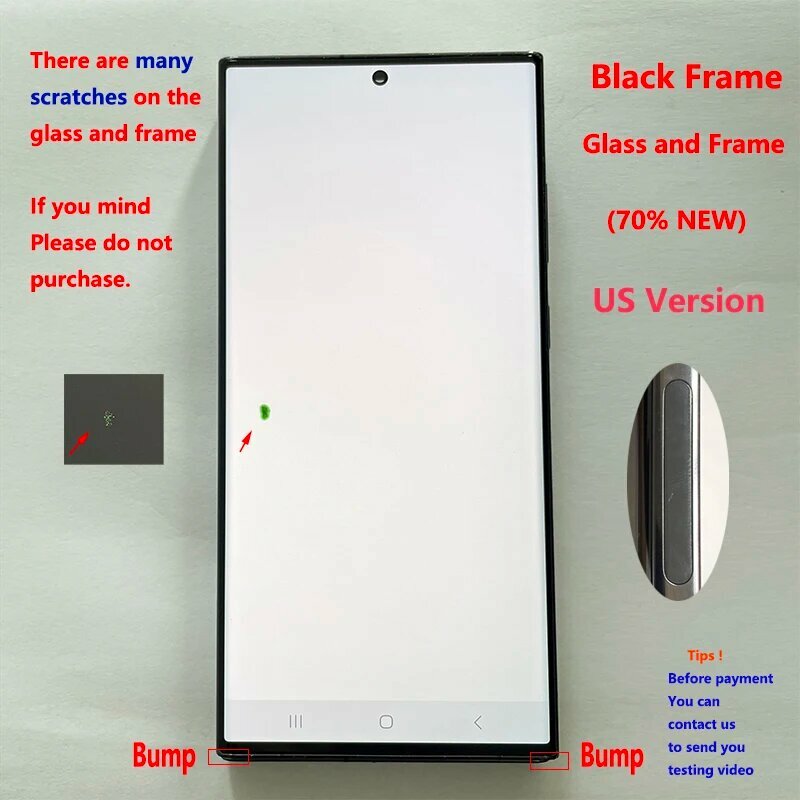 С царапинами AMOLED S23 Ultra ЖК-дисплей для Samsung S23 ultra S918U S918B S918W 387--Black Frame