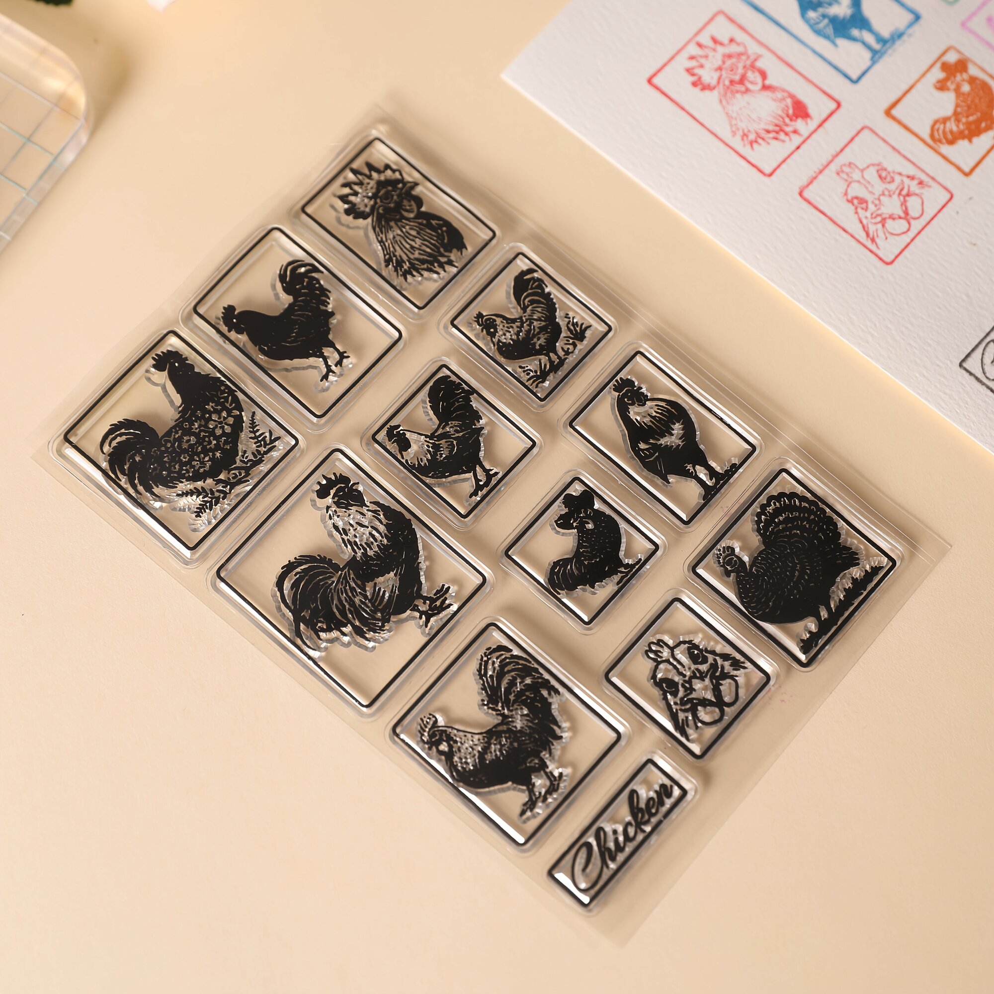 Прозрачный силиконовый штамп "Петух и курица", 6.3" x 4.33", из силикона и ПП, многоразовый, для скрапбукинга, открыток и фоторамок.