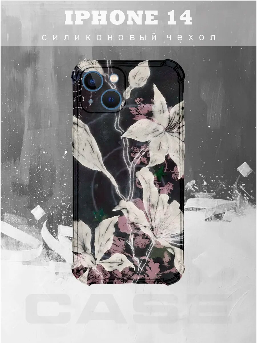 Чехол на IPHONE 14 с принтом цветы на темном фоне
