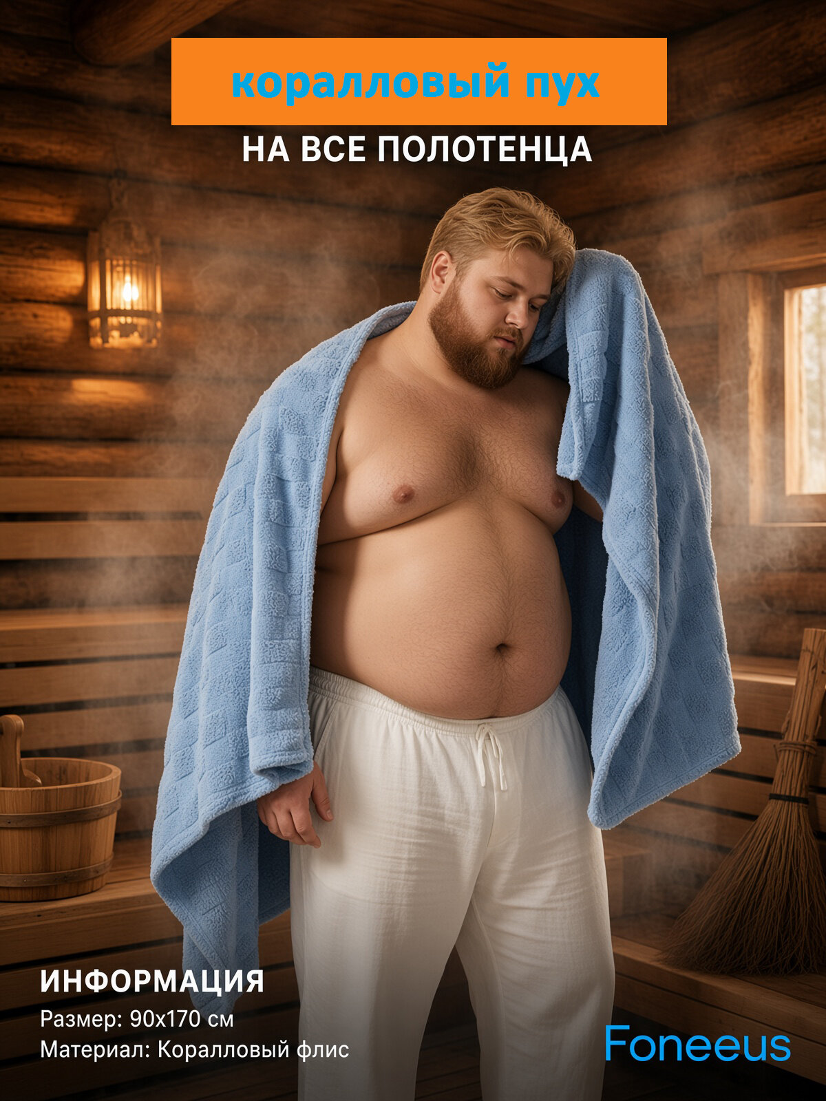 Килт для бани и сауны мужской, большое банное полотенце-парео без липучек: накидка оверсайз для отдыха