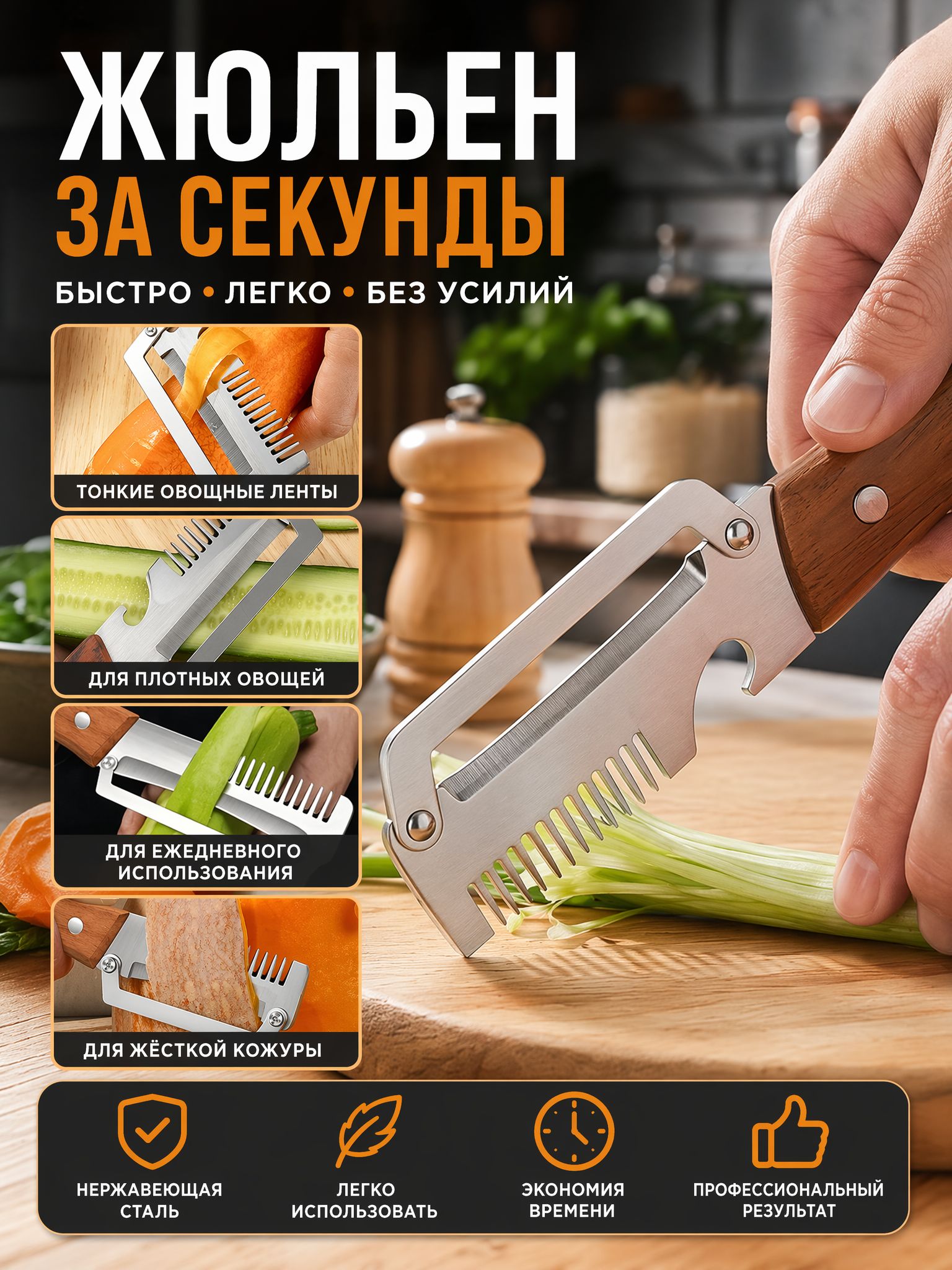 3 в 1, Нож овощечистка+открывалка, Нарезка лука и фруктов,1 шт.