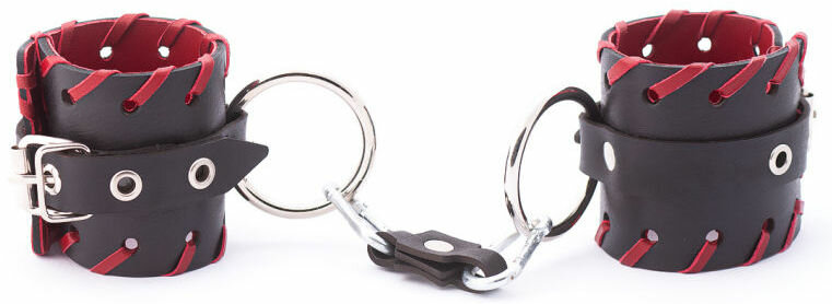 Наручники из натуральной кожи с красной окантовкой Crazy Handmade