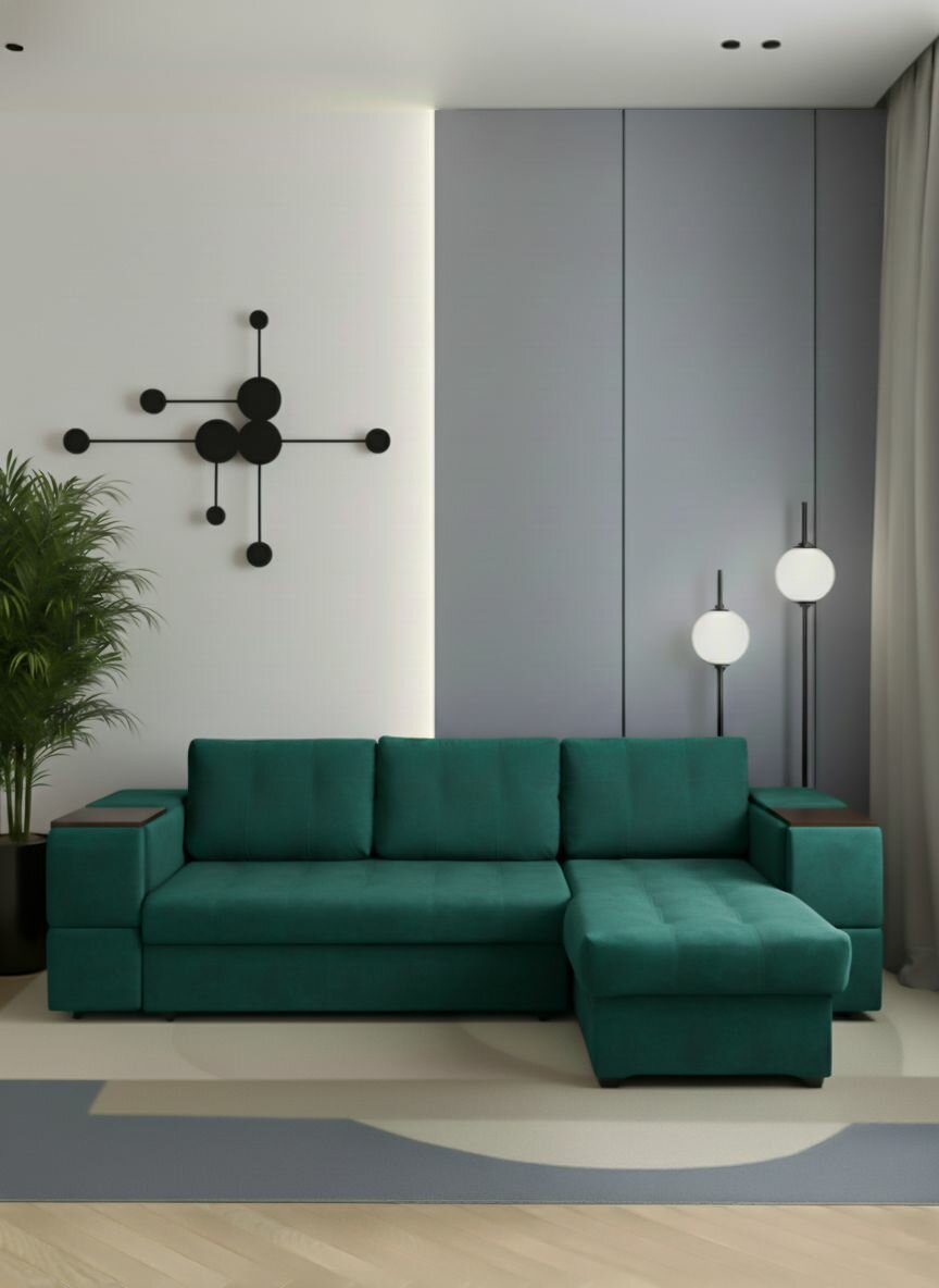 Диван Инвуд Лайт 2 угловой Барный Vita 028 изумрудный (правый) (стол как смотришь слева) 260х160х88