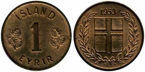 Исландия 1 эйре, 1946 - 1966 Герб XF