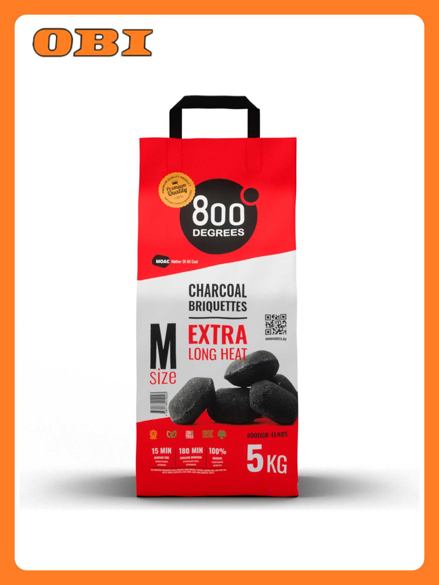 Уголь 800 Degree's Extra Long Heat, древесный, лиственница, 5кг, 13л