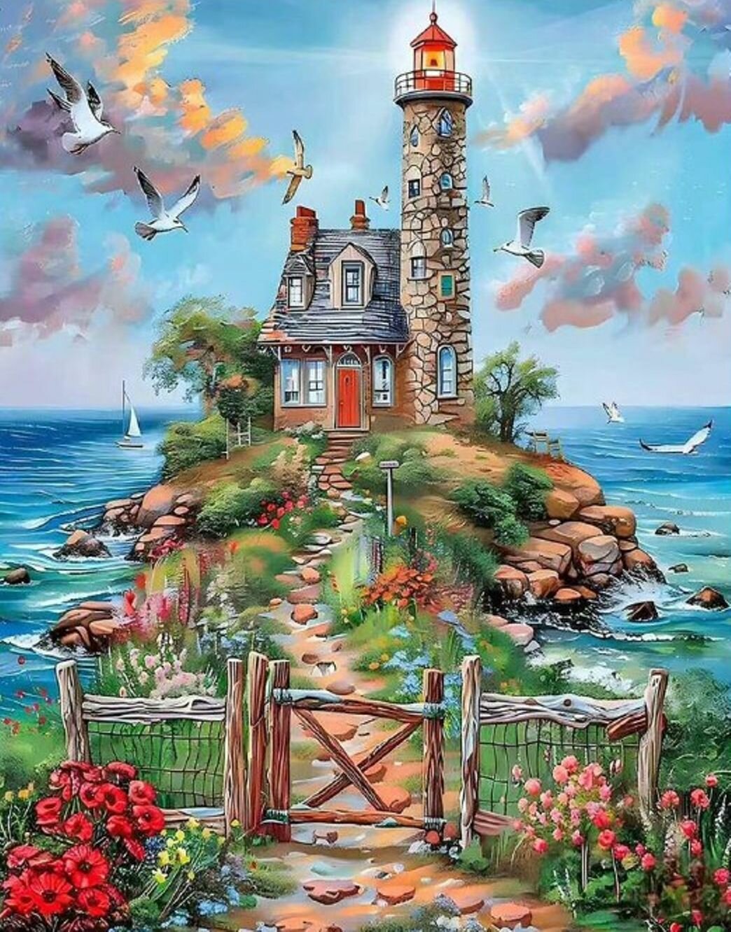 Алмазная мозаика на подрамнике 40*50 "Дорога к маяку"