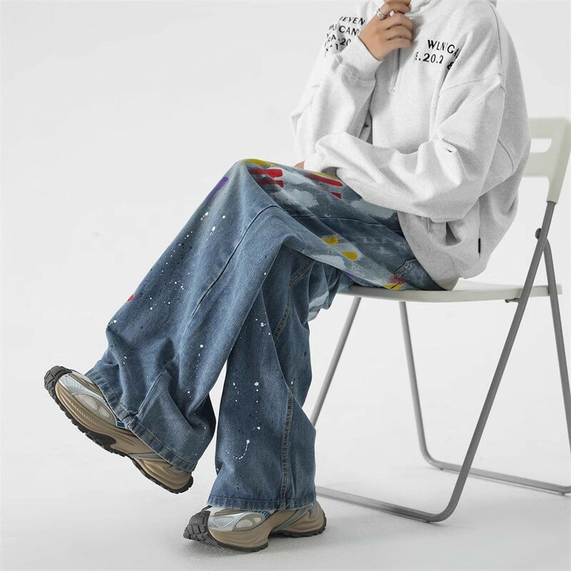 Тренд RONG CH Мужские Джинсы Американские Улица Граффити Широкие Хип-Хоп Деним, Размер_S