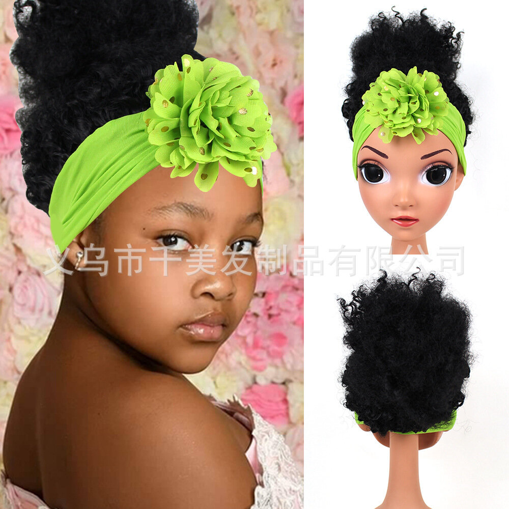 2024 Новый детский парик, детская прическа, полный головной убор, натуральные кудрявые афро волосы, универсальная повязка