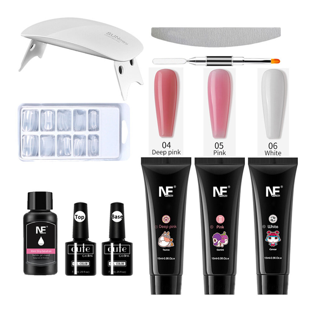 Набор для маникюра с гелем для ногтей LED Nail Gel Set набор для начала маникюра с лампой для ногтей 3 цвета геля-лакса и без протирания топ-коат базовый покрытие инструменты для маникюра салонный набор инструментов для ногтей NE 1#, 2#, 3#, 4# 15мл 100