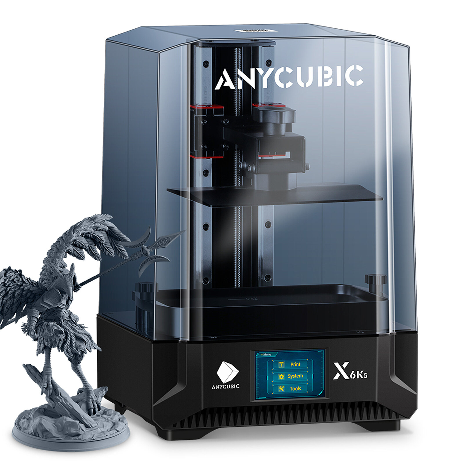 Anycubic Photon Mono X 6Ks 3D Printer с 9.1-дюймовым 6K монохромным экраном, экраном экспозиции, коробкой для отверждения смолы, улучшенным источником света Anycubic LightTurbo Matrix и двойными линейными рельсами оси Z, Габариты принтера: 53 x 35.5 x