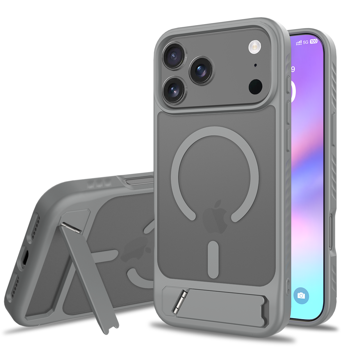 Чехол для Apple iPhone 17 Pro Max / Айфон 17 Про Макс, soft touch, накладка, поликарбонат (PC), защита камеры, ударопрочный, встроенная подставка, усиленные углы, Apple, Apple iPhone 17 Pro Max, gray,
