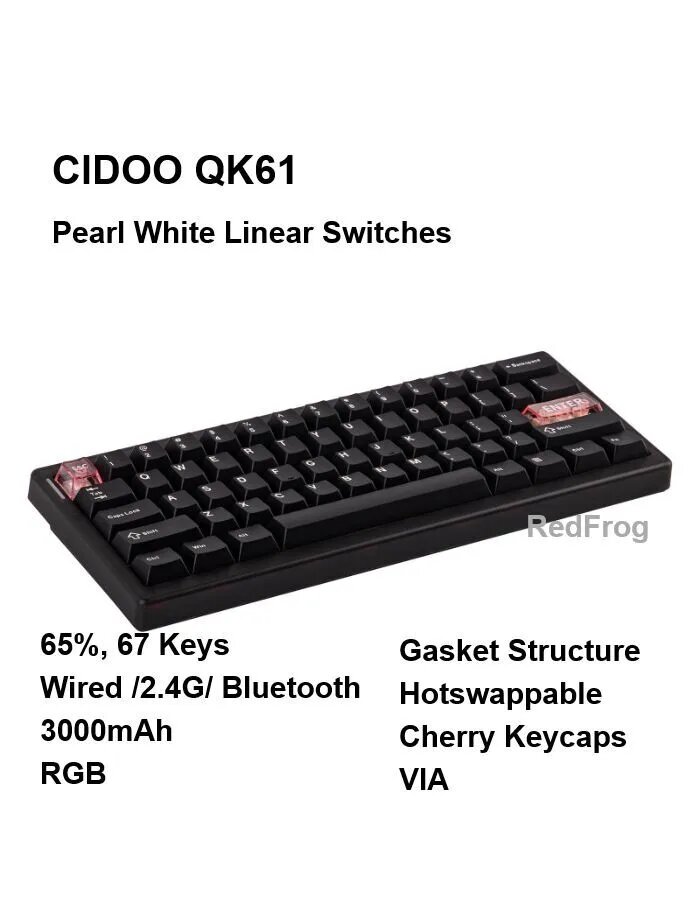 Cidoo Игровая клавиатура беспроводная QK61 V2, Английская раскладка, черный