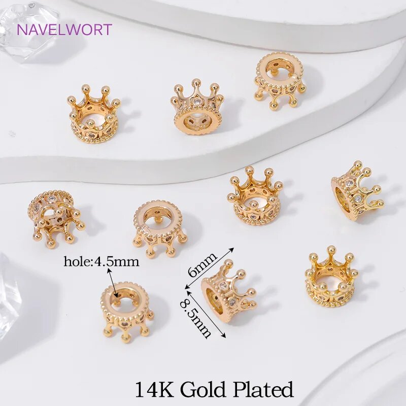 Золотые позолоченные бусины-короны NAVELWORT 10 Pieces, 14K Gold Plated