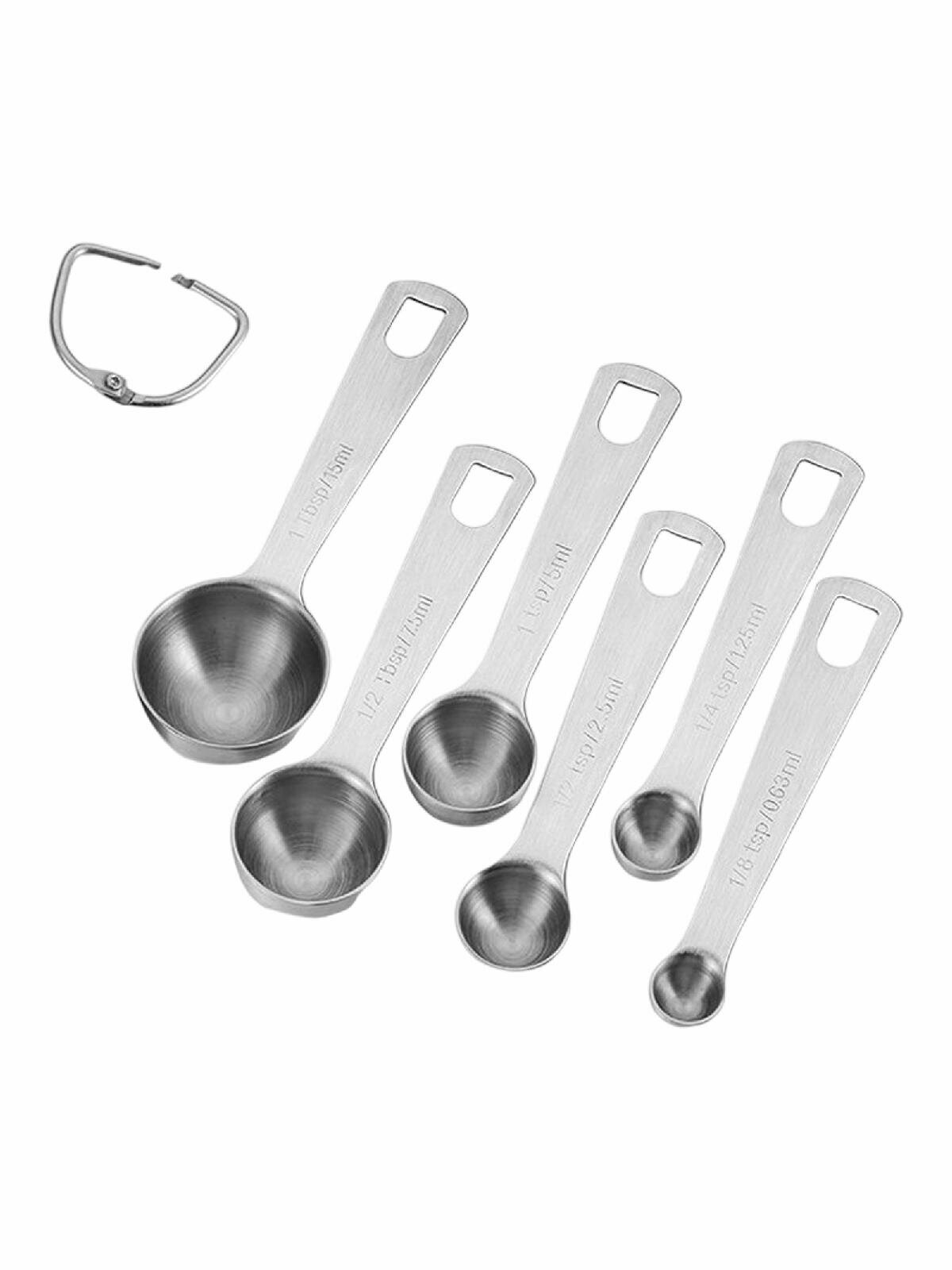 Набор круглых мерных ложек из 6 предметов - Кухонные ложечки из нержавеющей стали для выпечки, приготовления пищи и приготовления кофе, складывающиеся, компактная конструкция с эргономичными ручками (1 комплект)