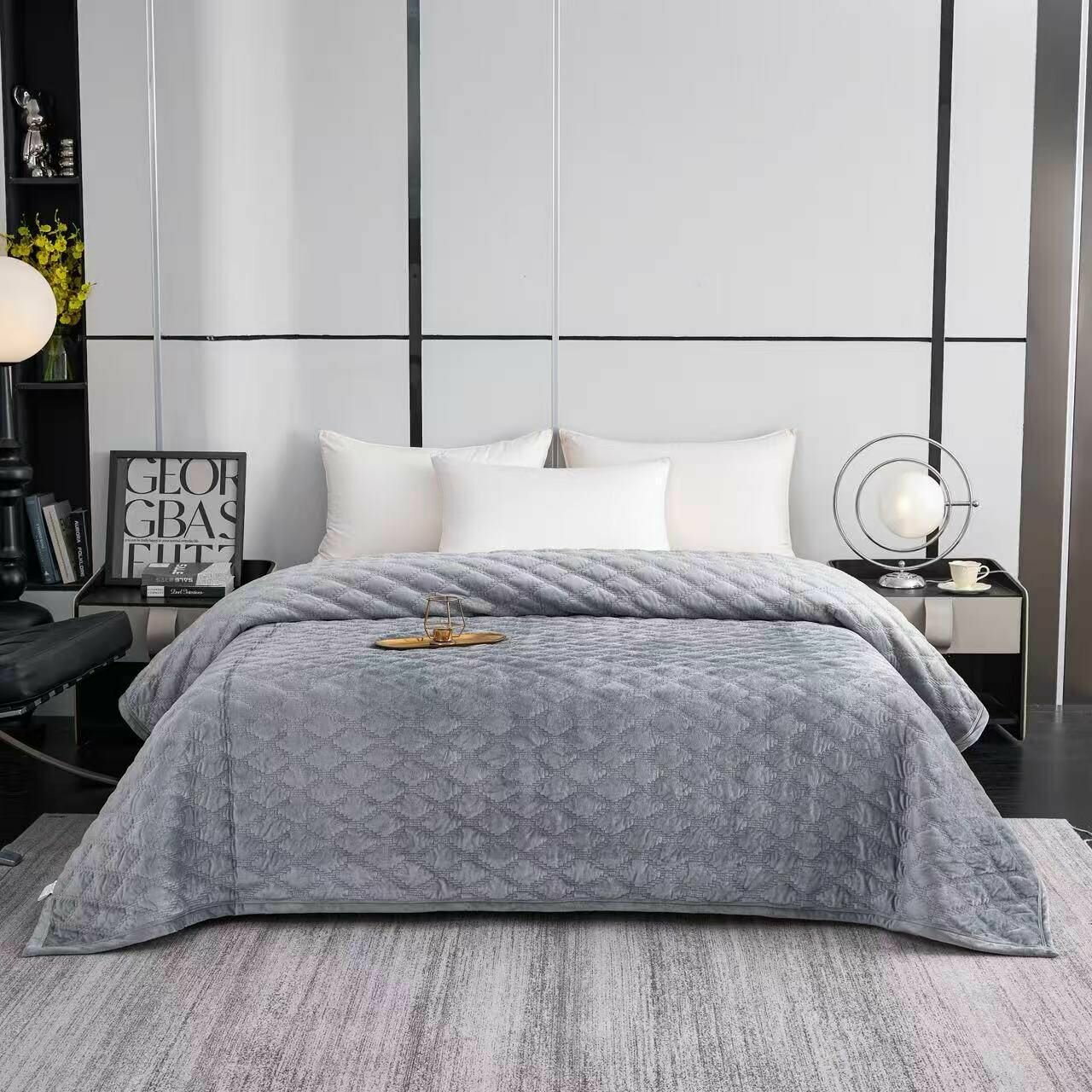 Плед велюровый "Престиж", покрывало на кровать велюр, серый мал