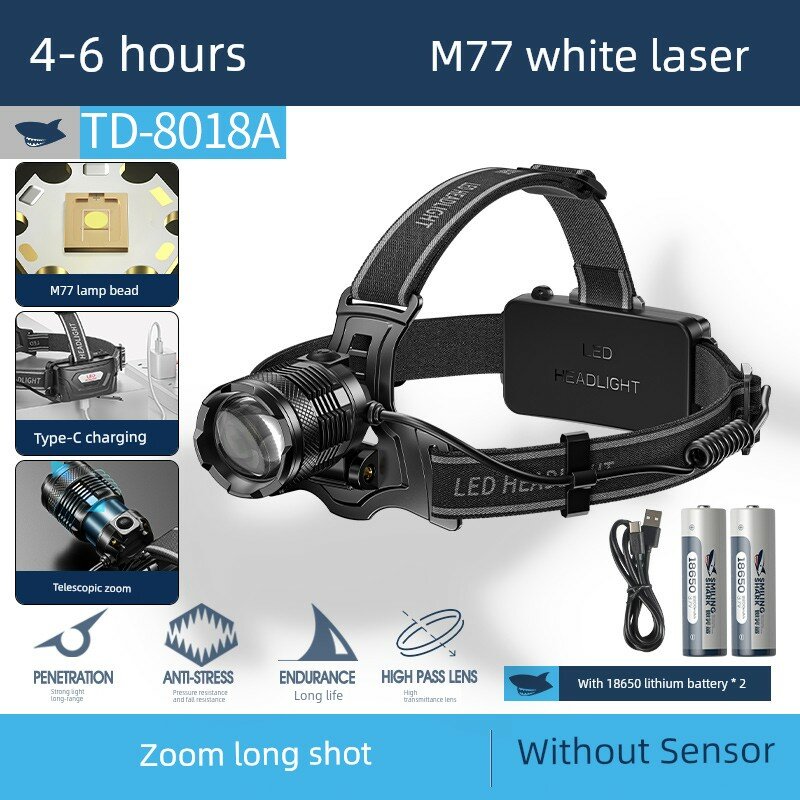 8018A-K светодиодный фонарь без датчика движения, белый лазер M77, 2x батареи 18650 для ночной рыбалки