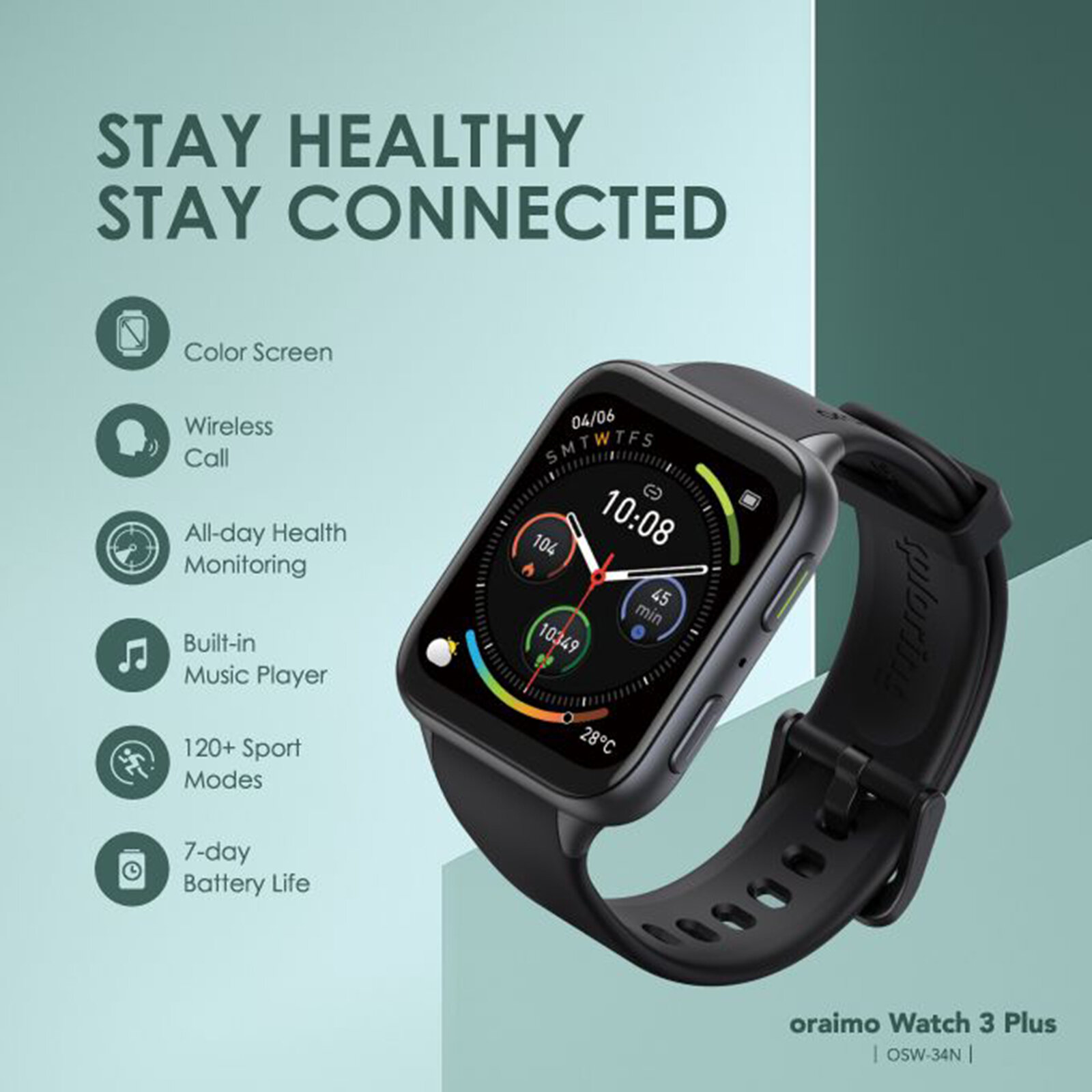 Смарт-часы oraimo watch 3 plus с беспроводной связью, цветным экраном 1 . 83 дюйма tft, защитой от пыли и влаги ip68