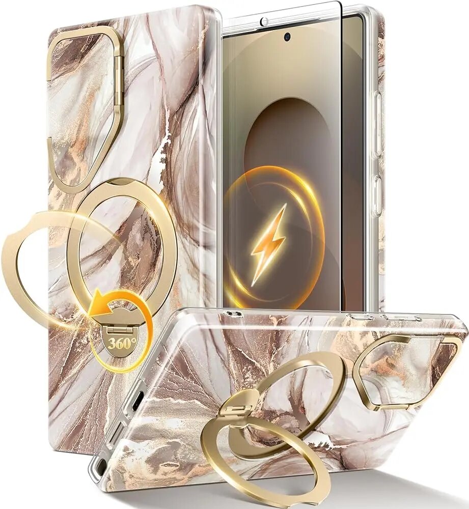 Чехол Samsung Galaxy S25 Ultra Topaz Gold с кольцом 360°