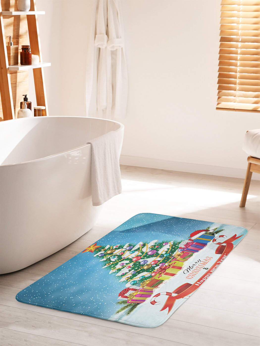 Коврик для ванной комнаты и туалета противоскользящий "Новогодний сюрприз" 60х100 см, JoyArty, серия Новый год