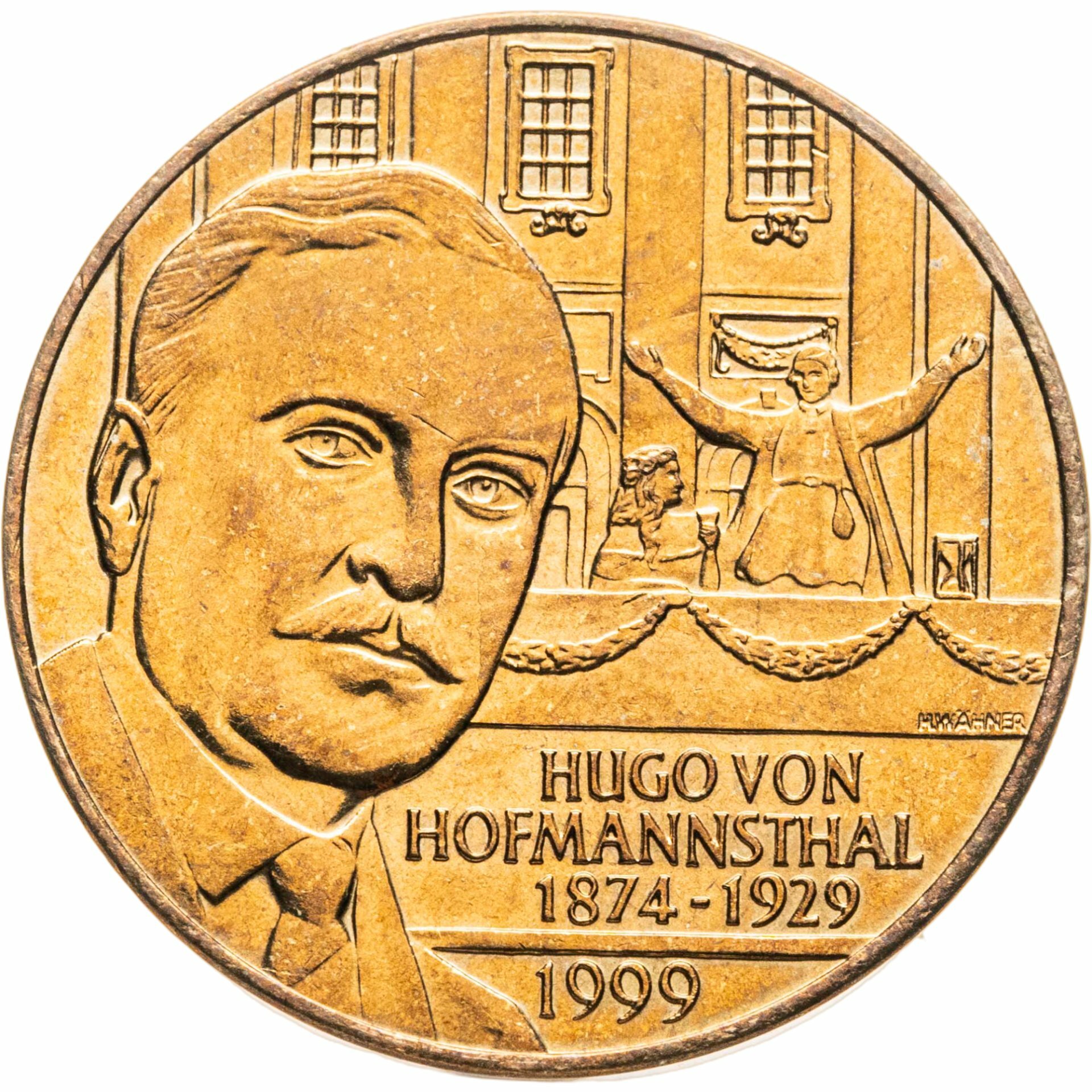 Австрия 20 шиллингов 1999 70 лет со дня смерти Гуго фон Гофмансталя, Бронза, в сохранности AU