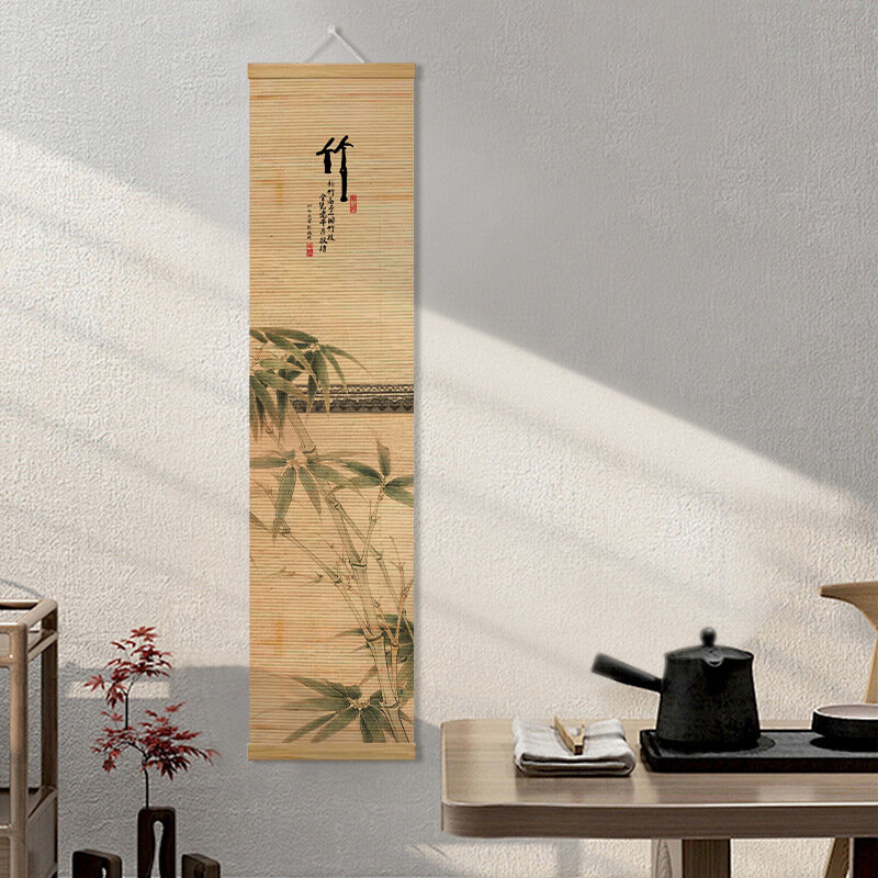 Новая китайская стильная бамбуковая занавеска, висящая в чайной, зен-прокатная живопись, каллиграфическая живопись для гостиной, декоративная живопись для фоновой стены