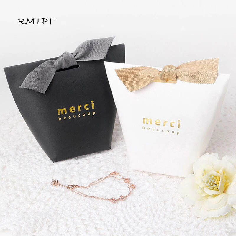 Черные подарочные коробочки "Merci" с бантом