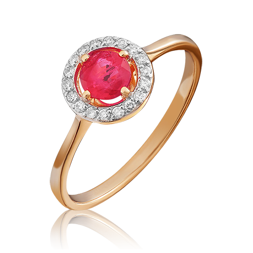 Кольцо, красное золото, 585 проба, рубин, бриллиант